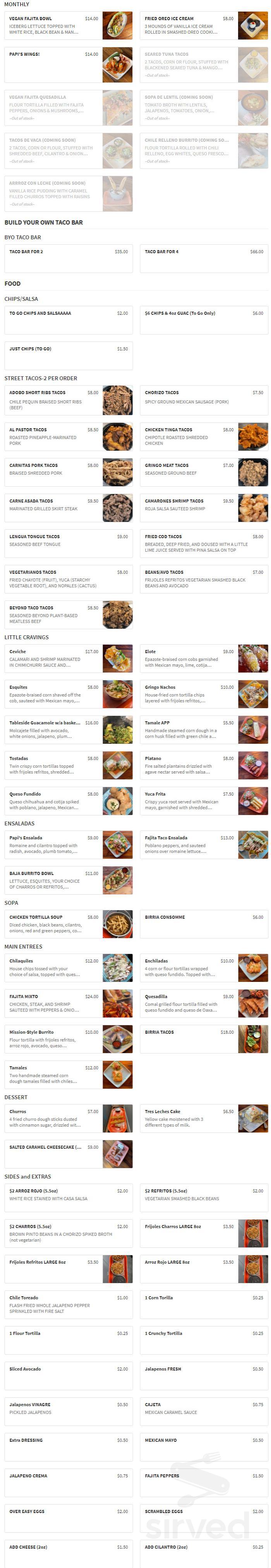 Papi's Tacos Towson menu in Towson, Maryland, USA