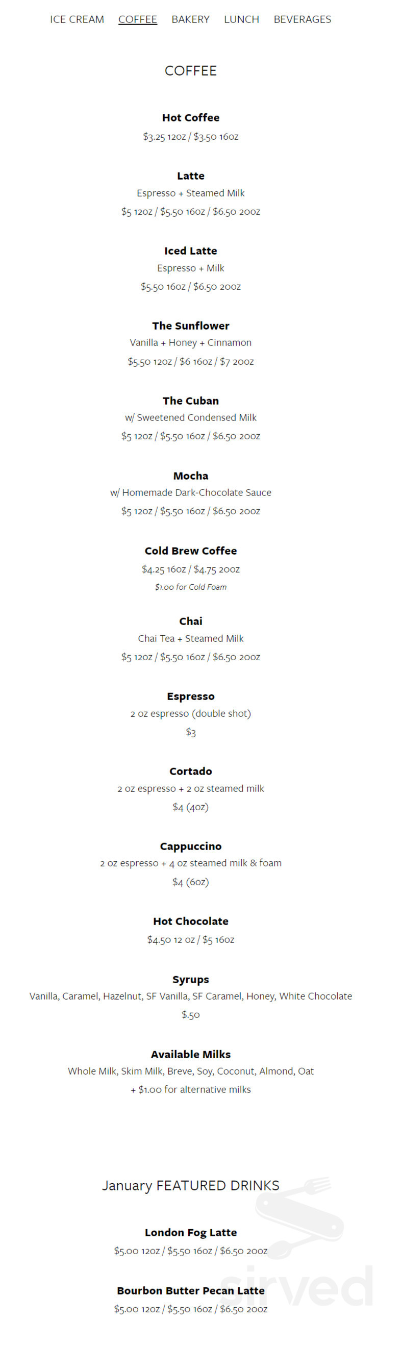 Menu - Pleasant View TN's Golly G's Coffee, Ice Cream & Sweets | Sirved