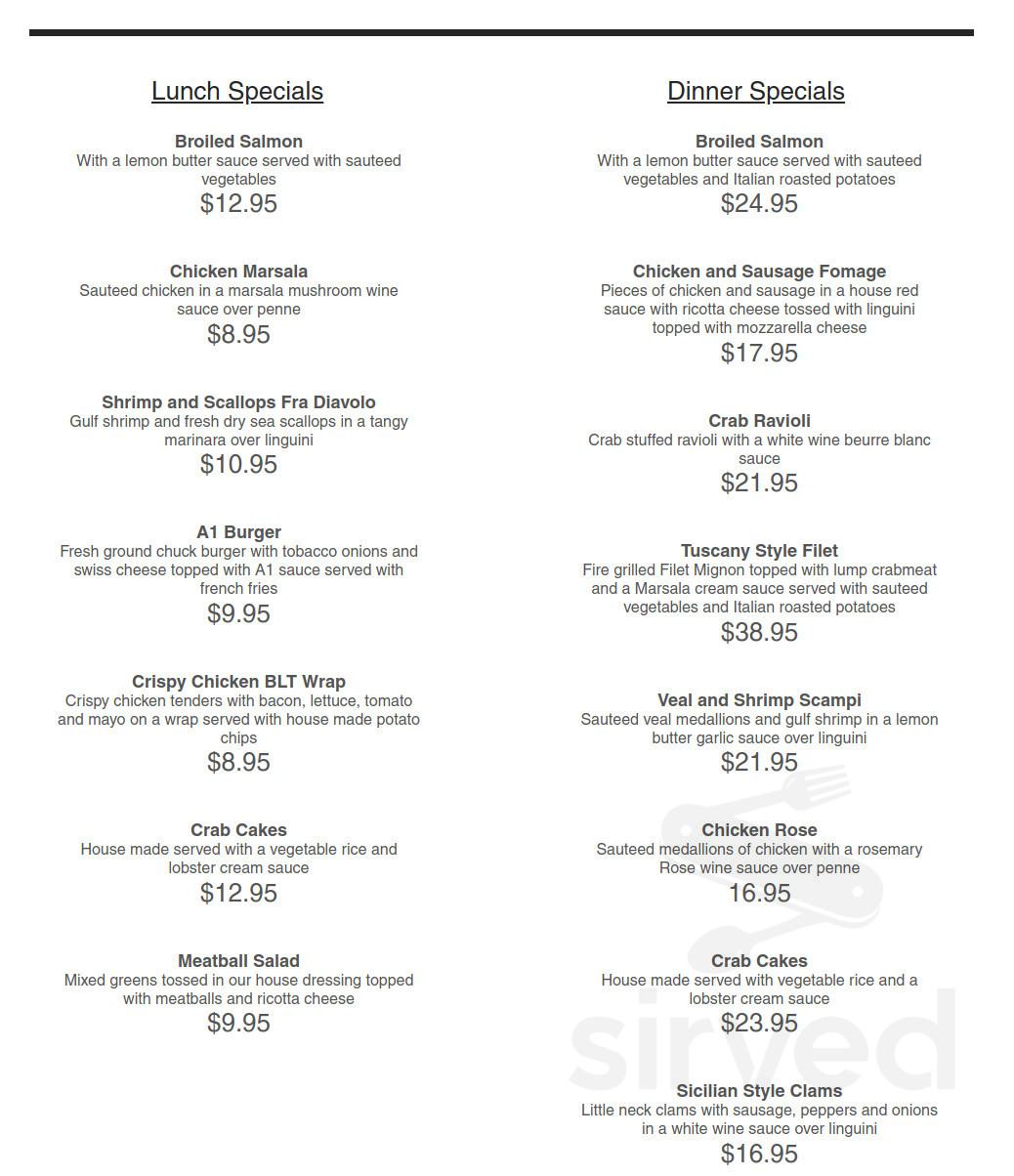 Cesare's Ristorante menu in Bristol, Pennsylvania, USA