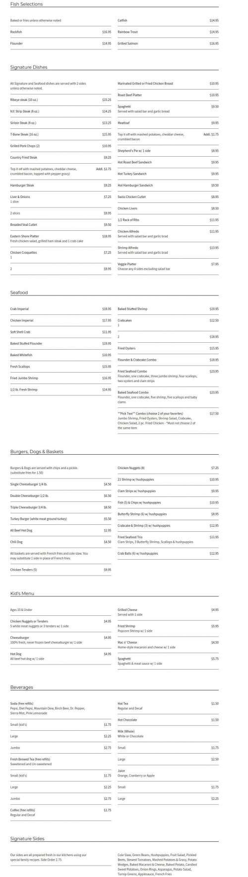 Smith's Cafe menu in Seaford, Delaware, USA