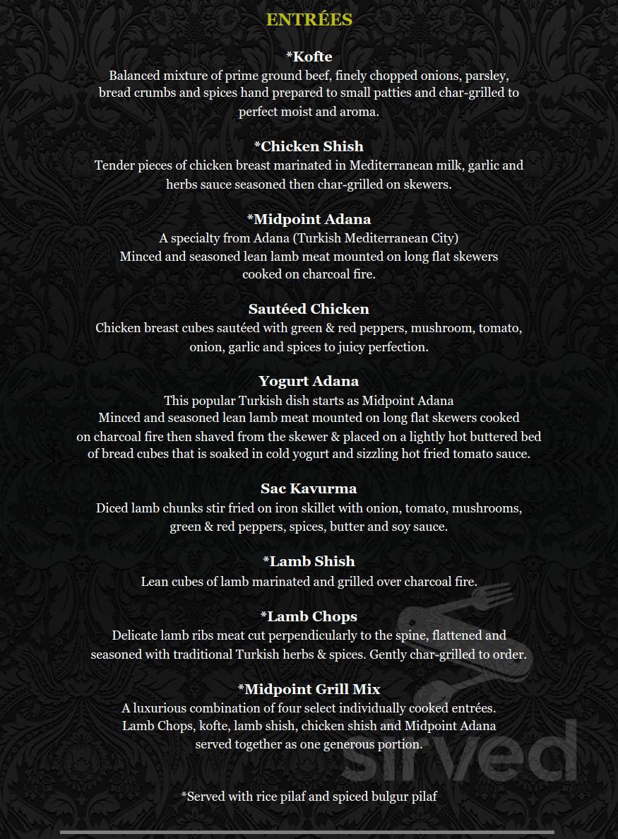 Midpoint Istanbul Fine Dining menu in New Haven, Connecticut, USA