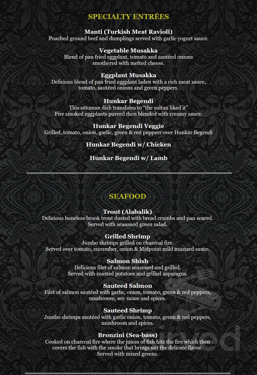 Menu - New Haven CT's Midpoint Istanbul Fine Dining | Sirved