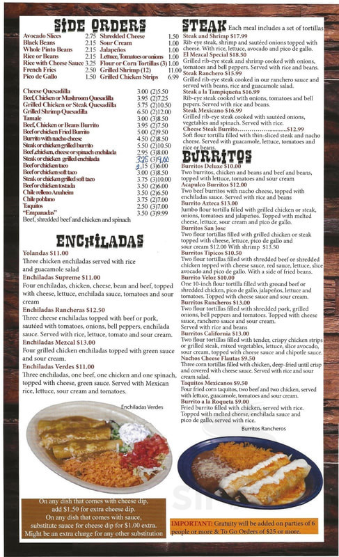 El Mezcal Restaurant Menu In Cordova Tennessee Usa