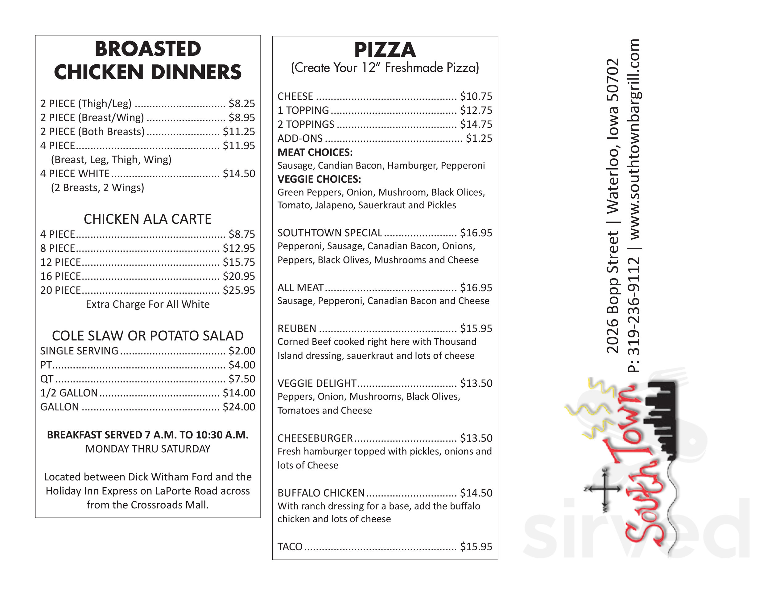 Southtown Bar & Restaurant menu in Waterloo, Iowa, USA