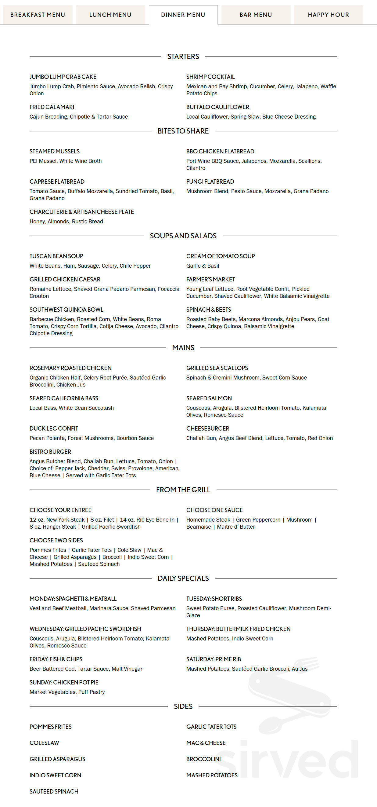 TWENTY6 menu in La Quinta, California, USA