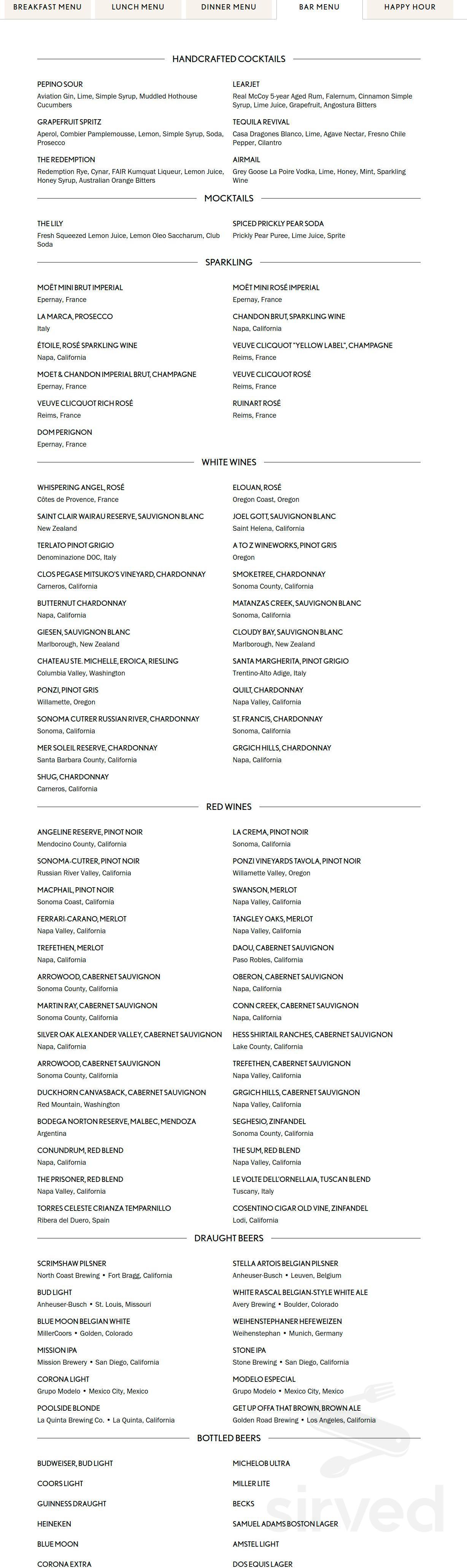 TWENTY6 menu in La Quinta, California, USA