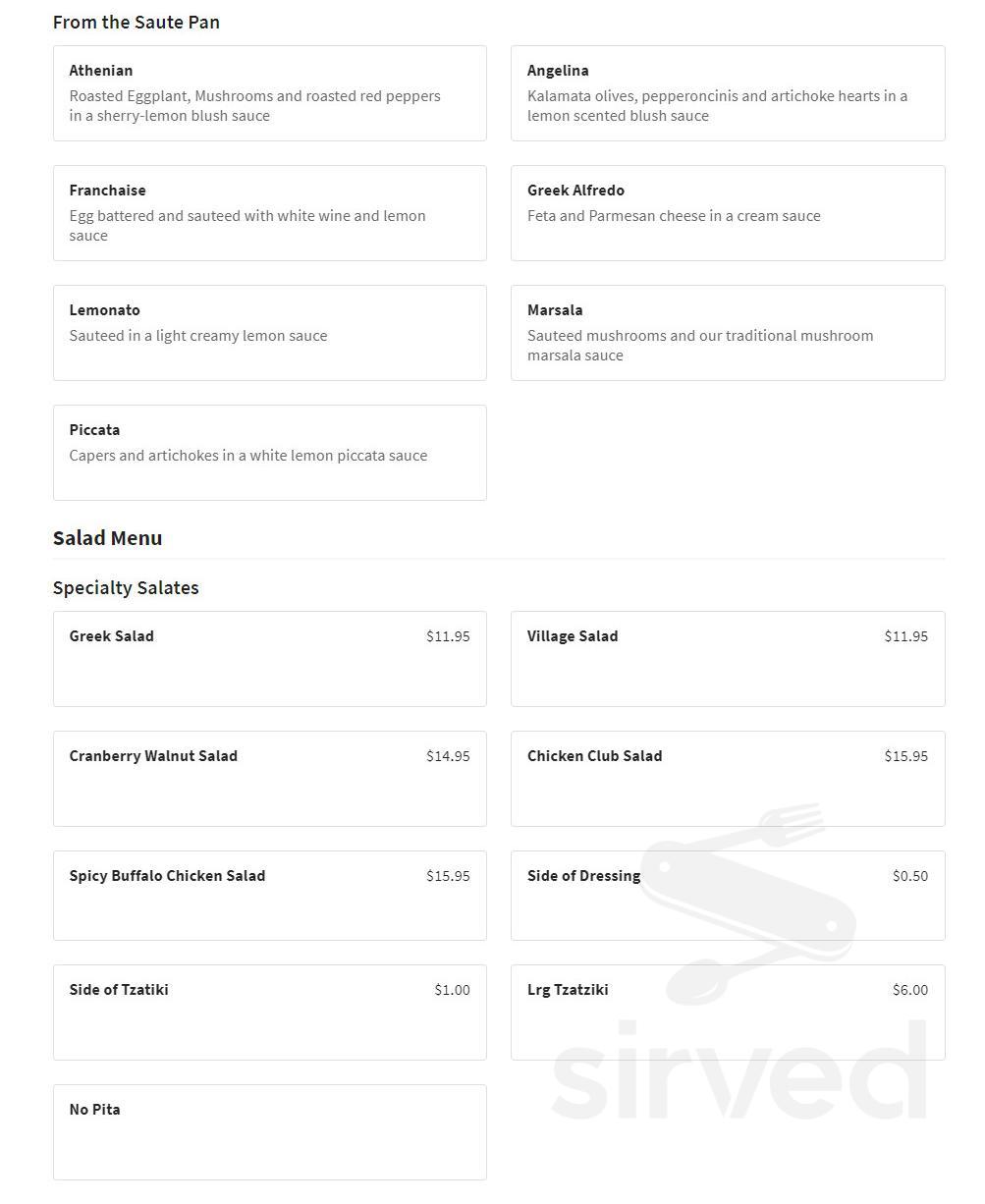 Spiro's Taverna menu in Palm City, Florida, USA