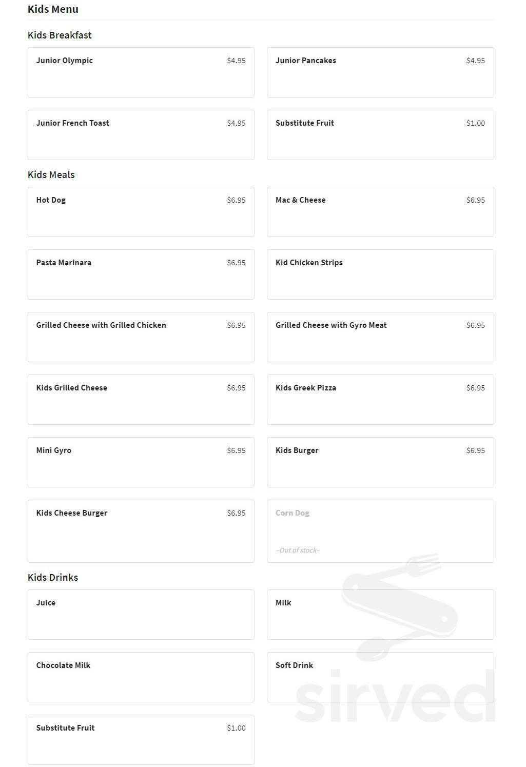 Spiro's Taverna menu in Palm City, Florida, USA