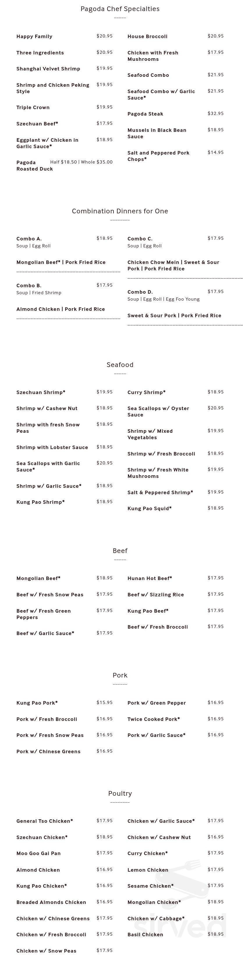 Menu for Pagoda Chinese Restaurant & Bar in North Pole, AK | Sirved