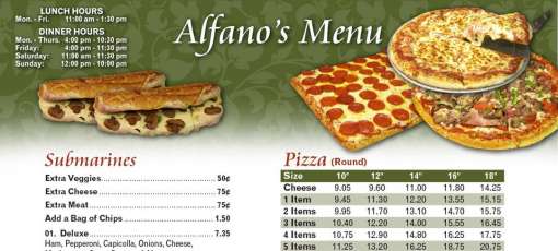 Menu for Alfano's Pub and Ristorante in Grand Rapids, MI | Sirved