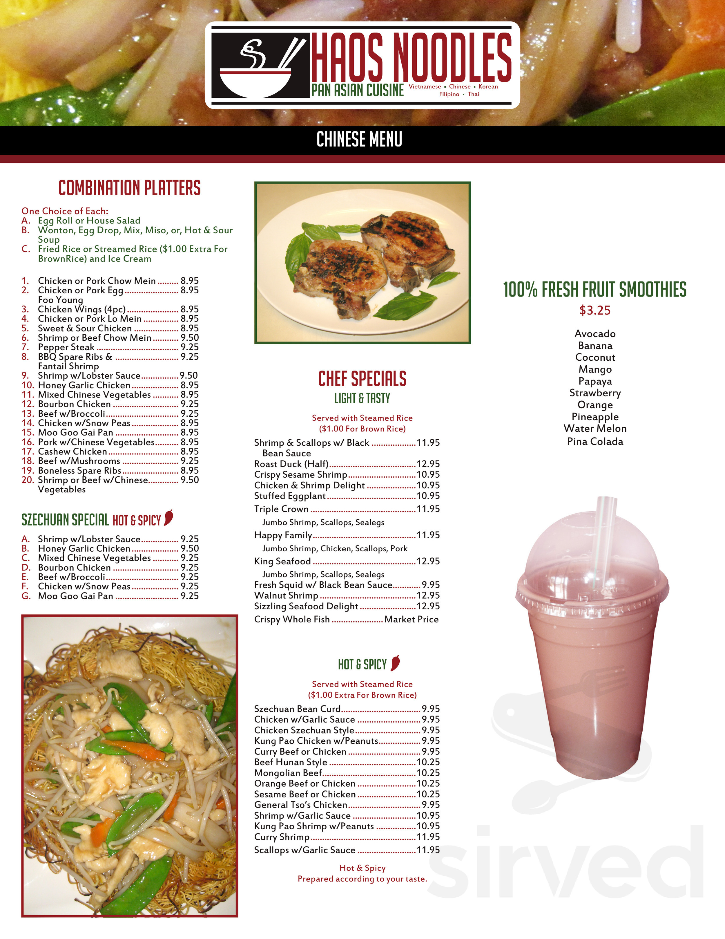 Haos Noodles Asian Cuisine menu in West Palm Beach, Florida, USA