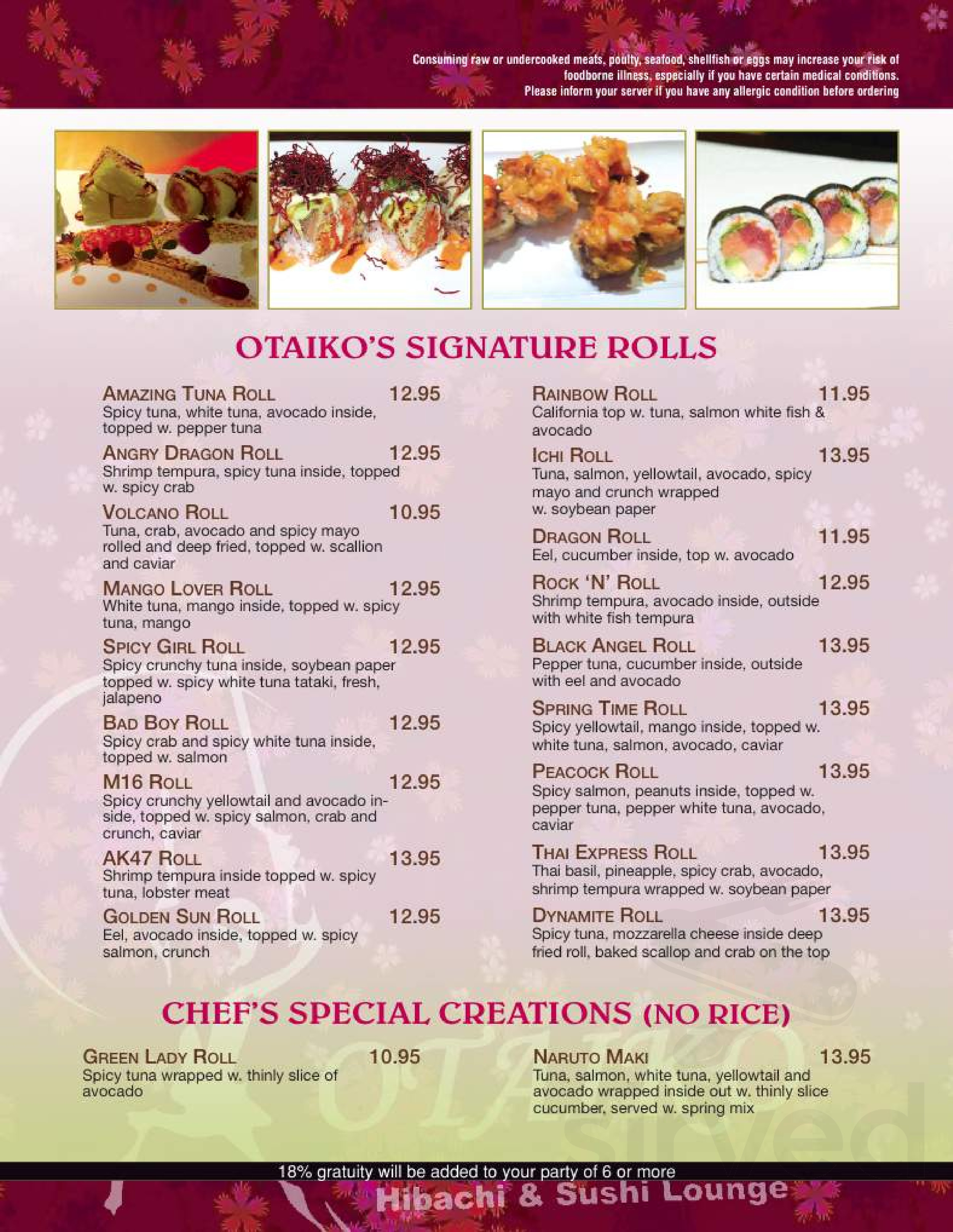 Otaiko Hibachi & Sushi Lounge menus in Bayonne, New Jersey, United States