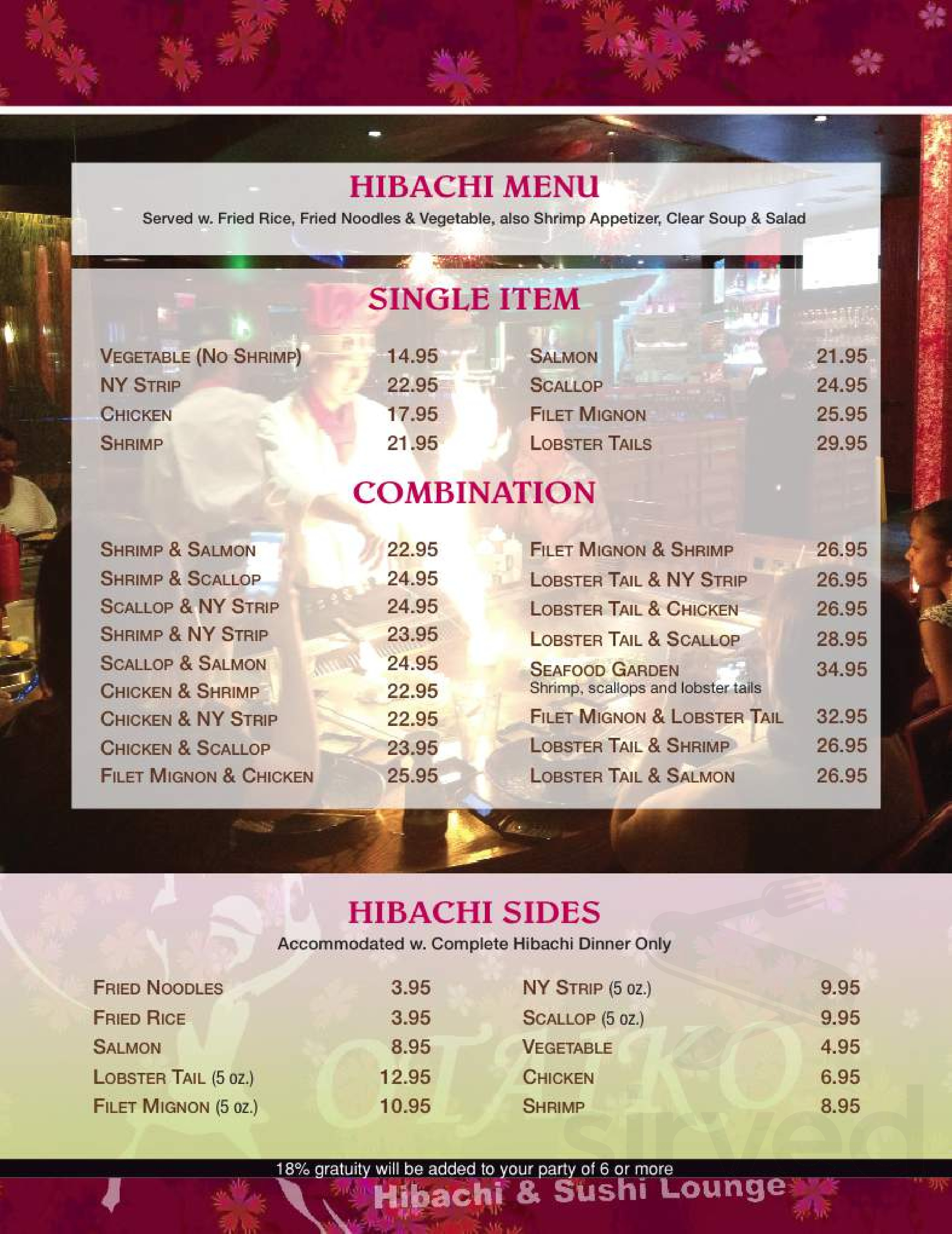 Otaiko Hibachi & Sushi Lounge menu in Bayonne, New Jersey, USA