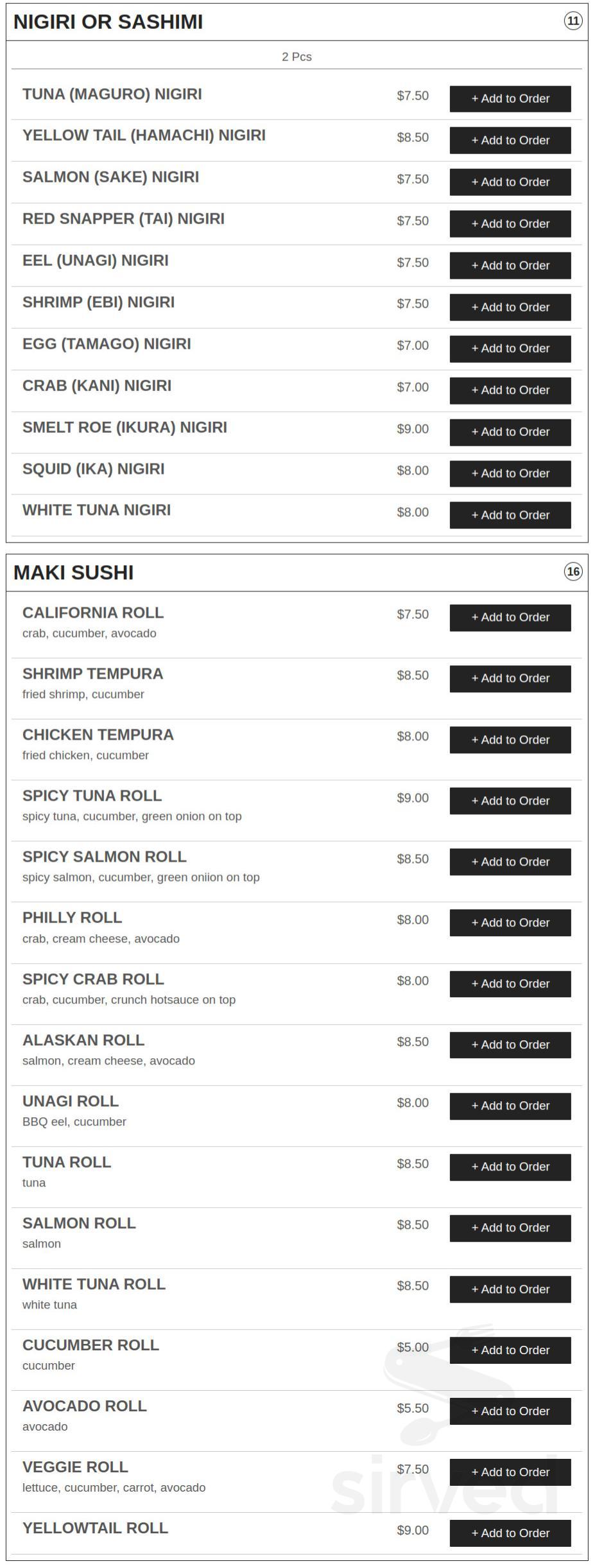 Sushi Ken menu in Newnan, Georgia, USA