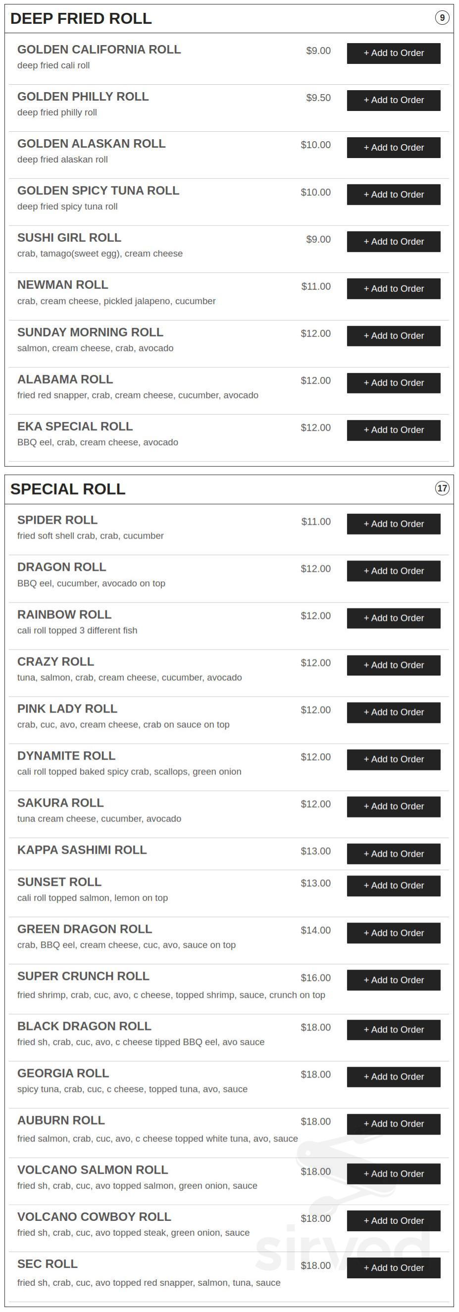 Sushi Ken menu in Newnan, Georgia, USA