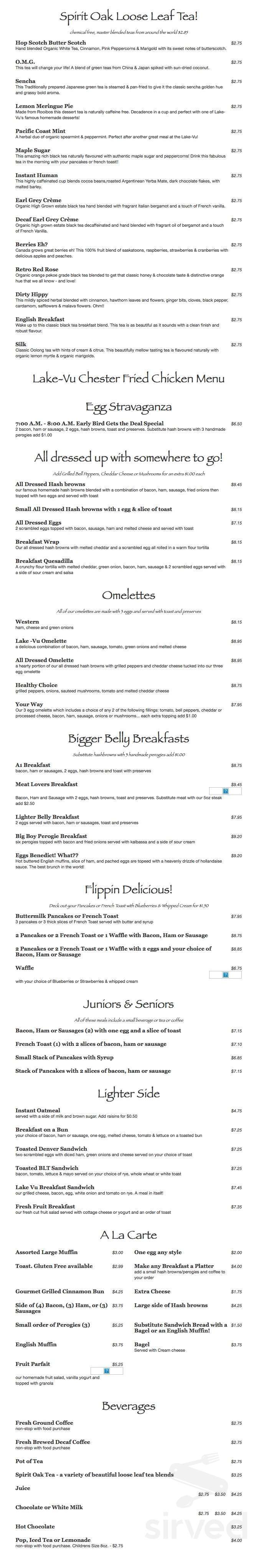 Lake-Vu Motel Restaurant & Cnv menu in Kenora, Ontario, Canada