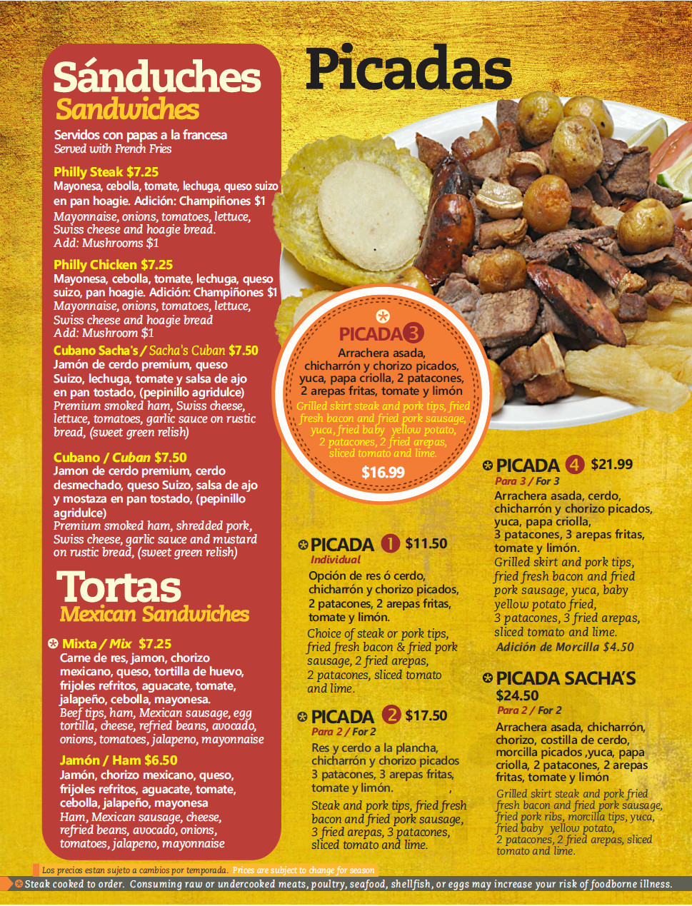 Sacha's Cafe menu in Greenville, South Carolina, USA