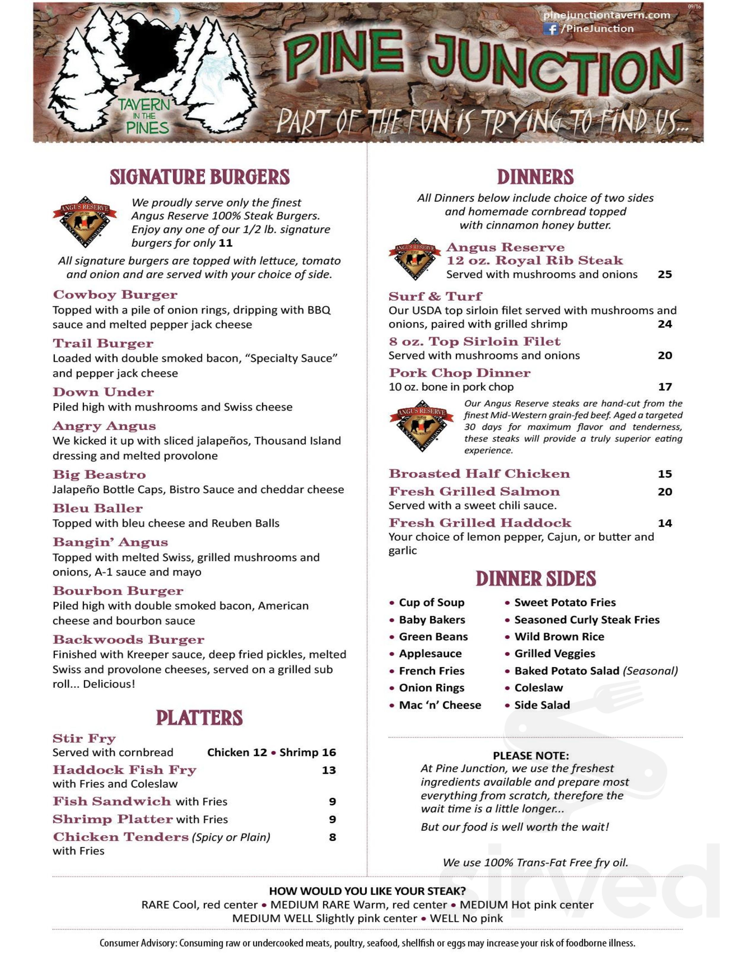 Menu - Sherman NY's Pine Junction | Sirved