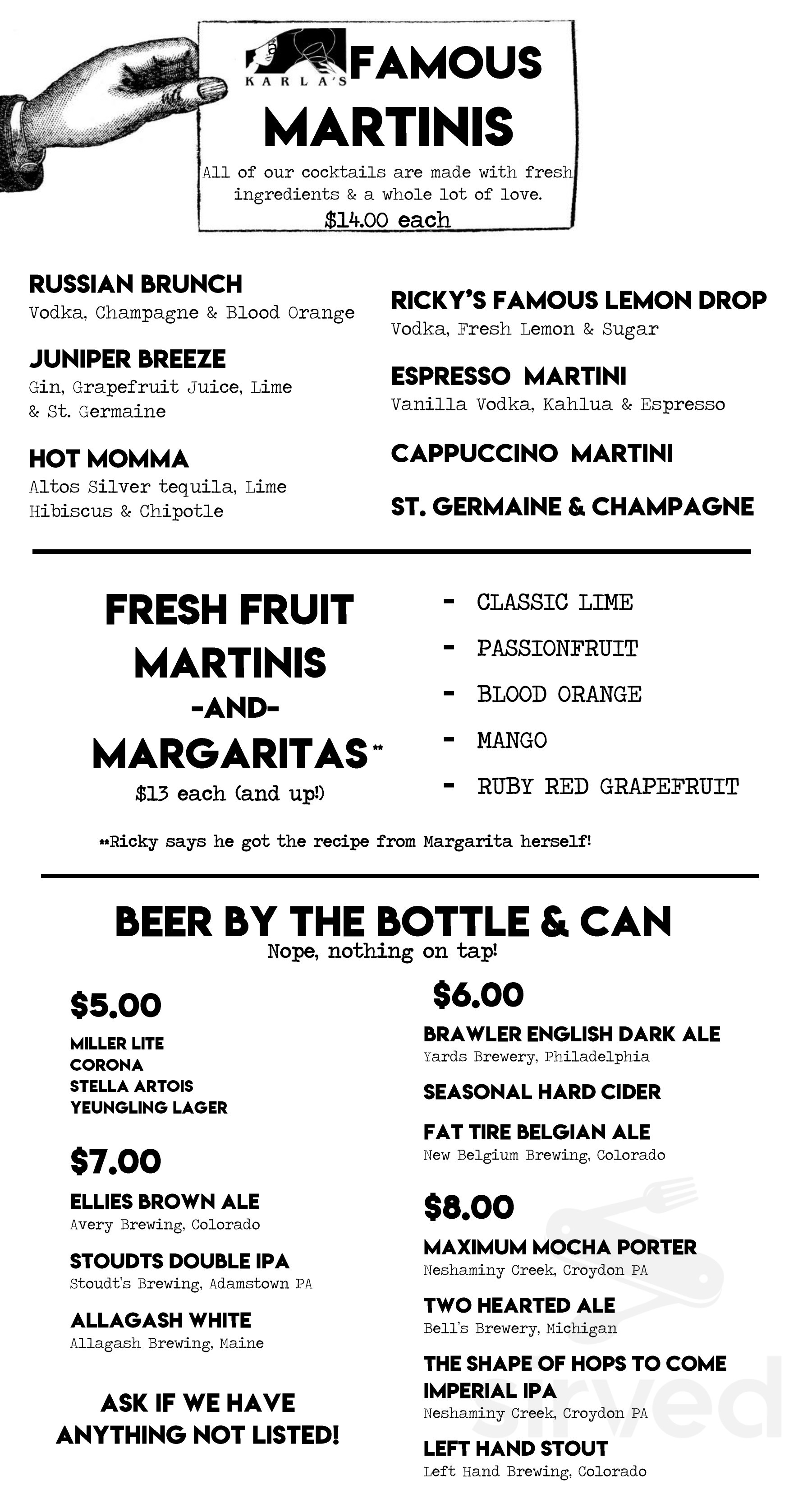 Karla's Restaurant menus in New Hope, Pennsylvania, United States