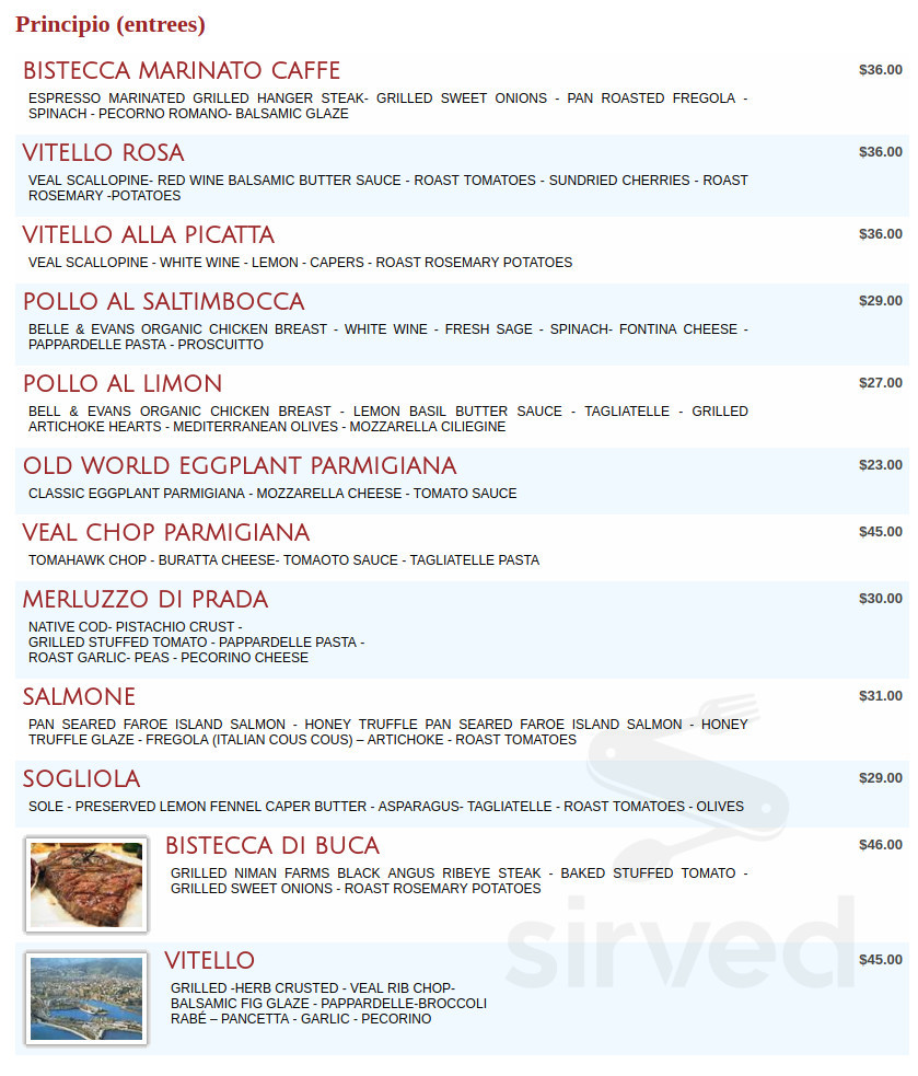 Buca's Tuscan Roadhouse menu in Harwich, Massachusetts, USA