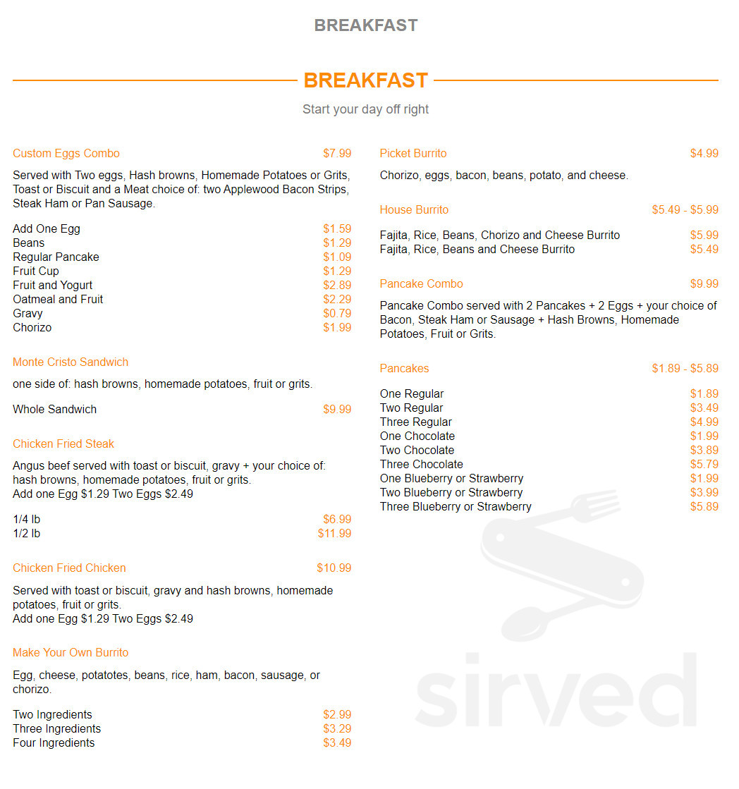 Menu for The Picket Fence Too in Angleton, TX | Sirved