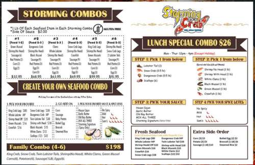 Storming Crab menu in Henderson, Nevada, USA