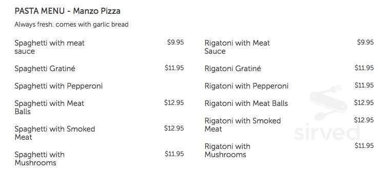 Manzo Pizzeria menu in LaSalle, Quebec, Canada
