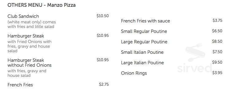 Manzo Pizzeria menu in LaSalle, Quebec, Canada
