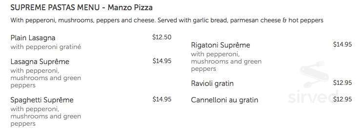 Manzo Pizzeria menus in Lasalle, Quebec, Canada