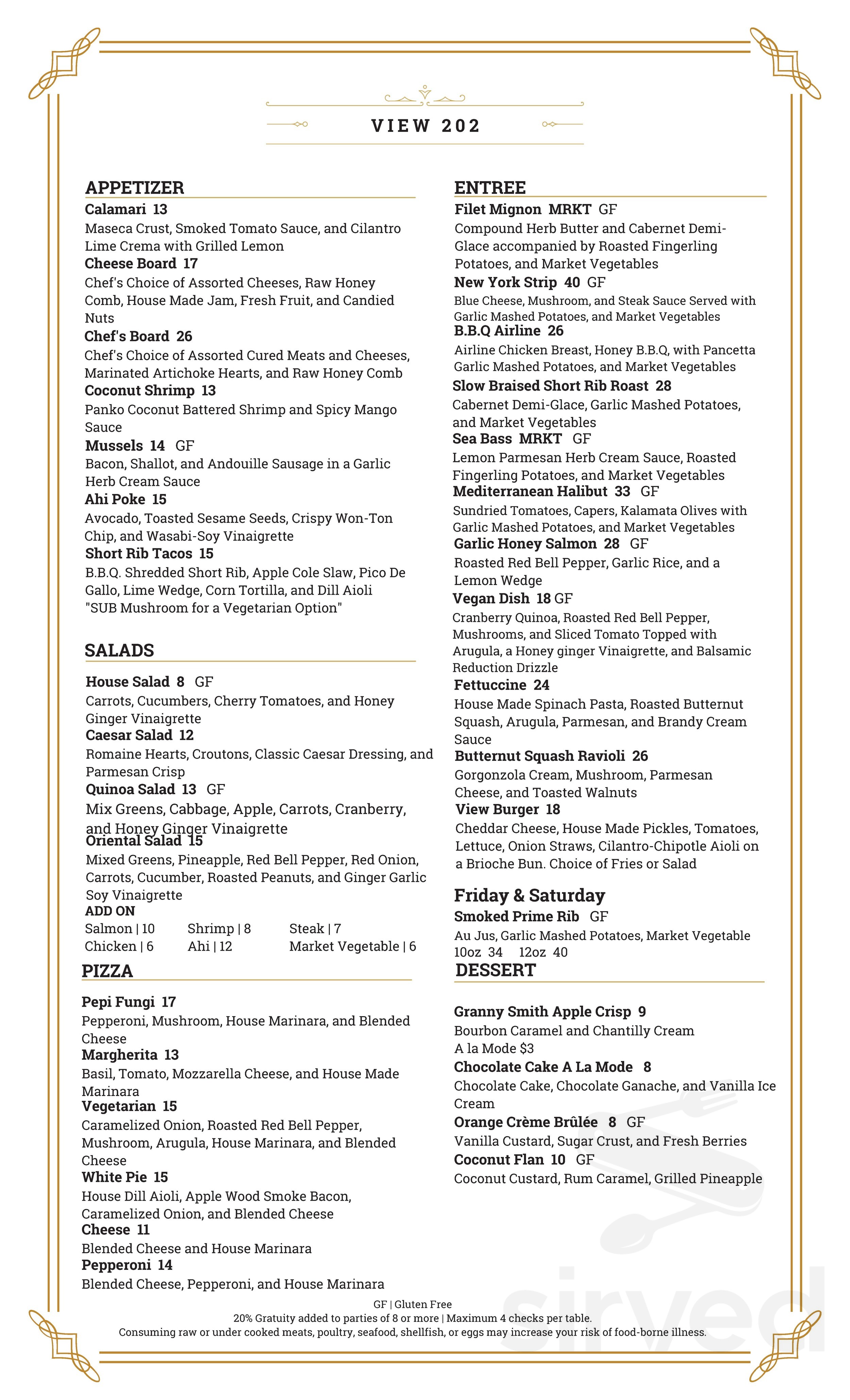 View 202 Menu - Redding, California | Sirved