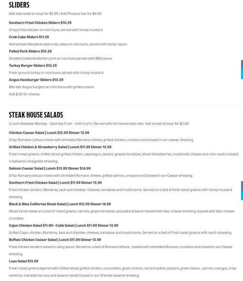 Prospector's Steakhouse & Saloon menu in Mt Laurel Township, New Jersey ...