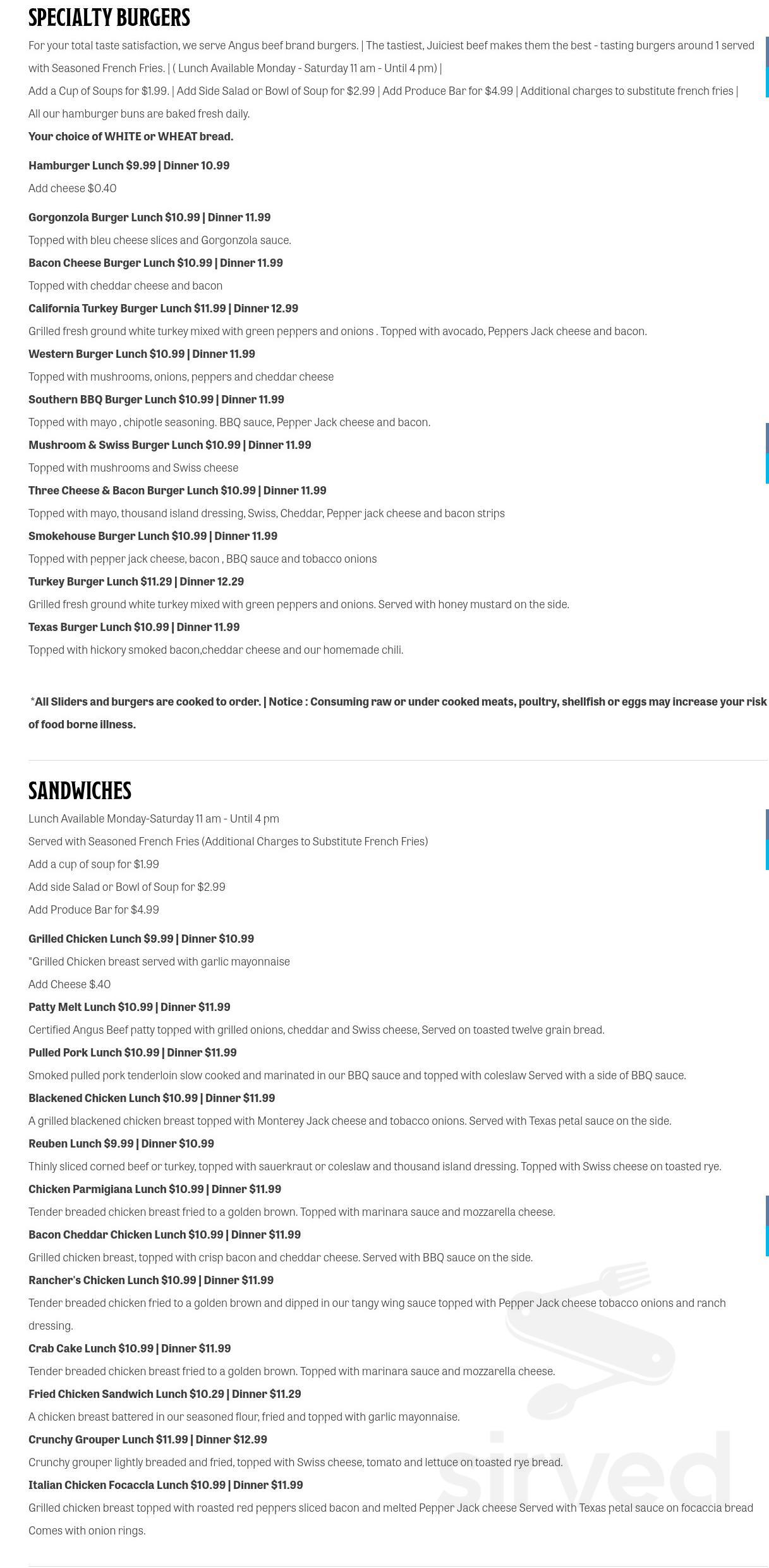 Prospector's Steakhouse & Saloon menu in Mt Laurel Township, New Jersey ...