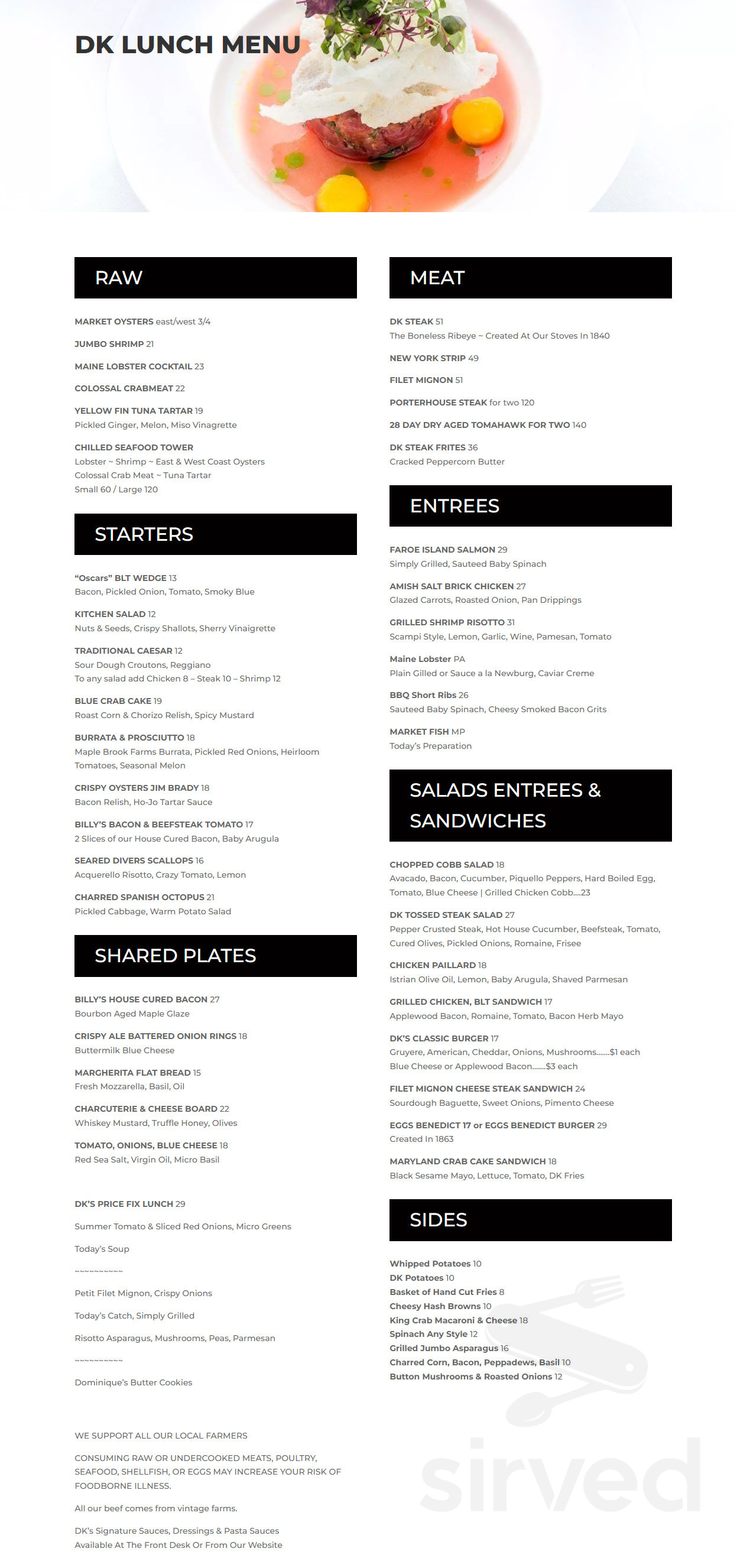 Menu for DK Restaurant NYC in New York, NY | Sirved
