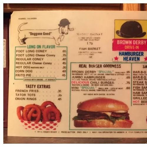 Brown Derby menu in Shawnee, Oklahoma, USA
