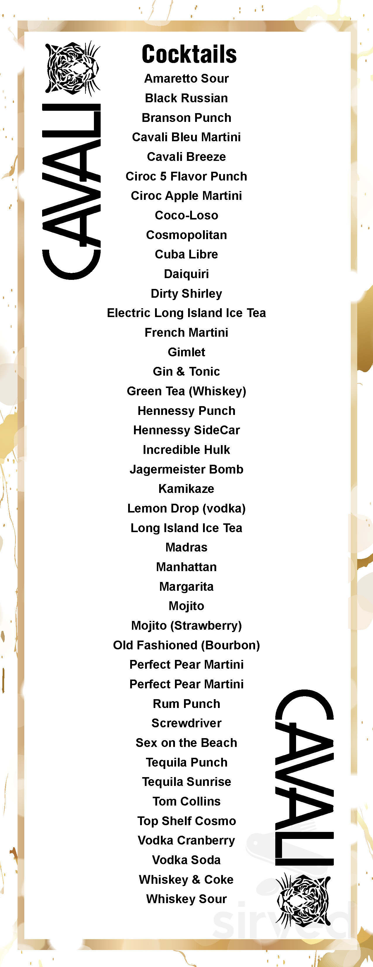 Menu - Long Island City NY's Cavali New York | Sirved