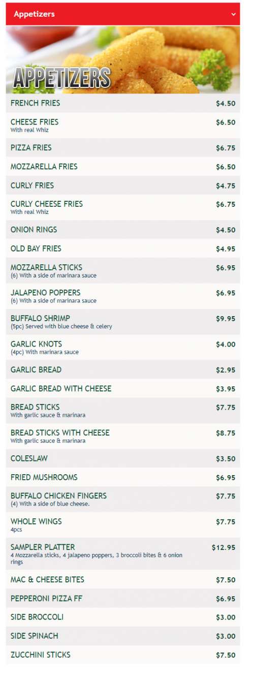 Colonial Pizza menu in Philadelphia, Pennsylvania, USA