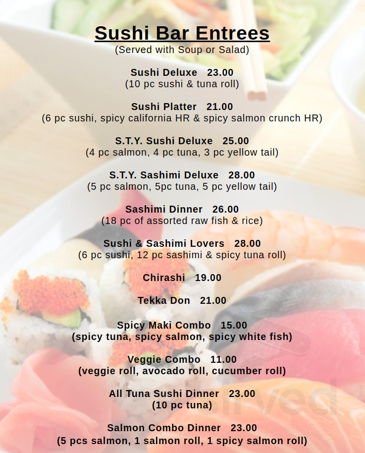 Menu - Mt Vernon NY's Yoshino Asian Fusion | Sirved