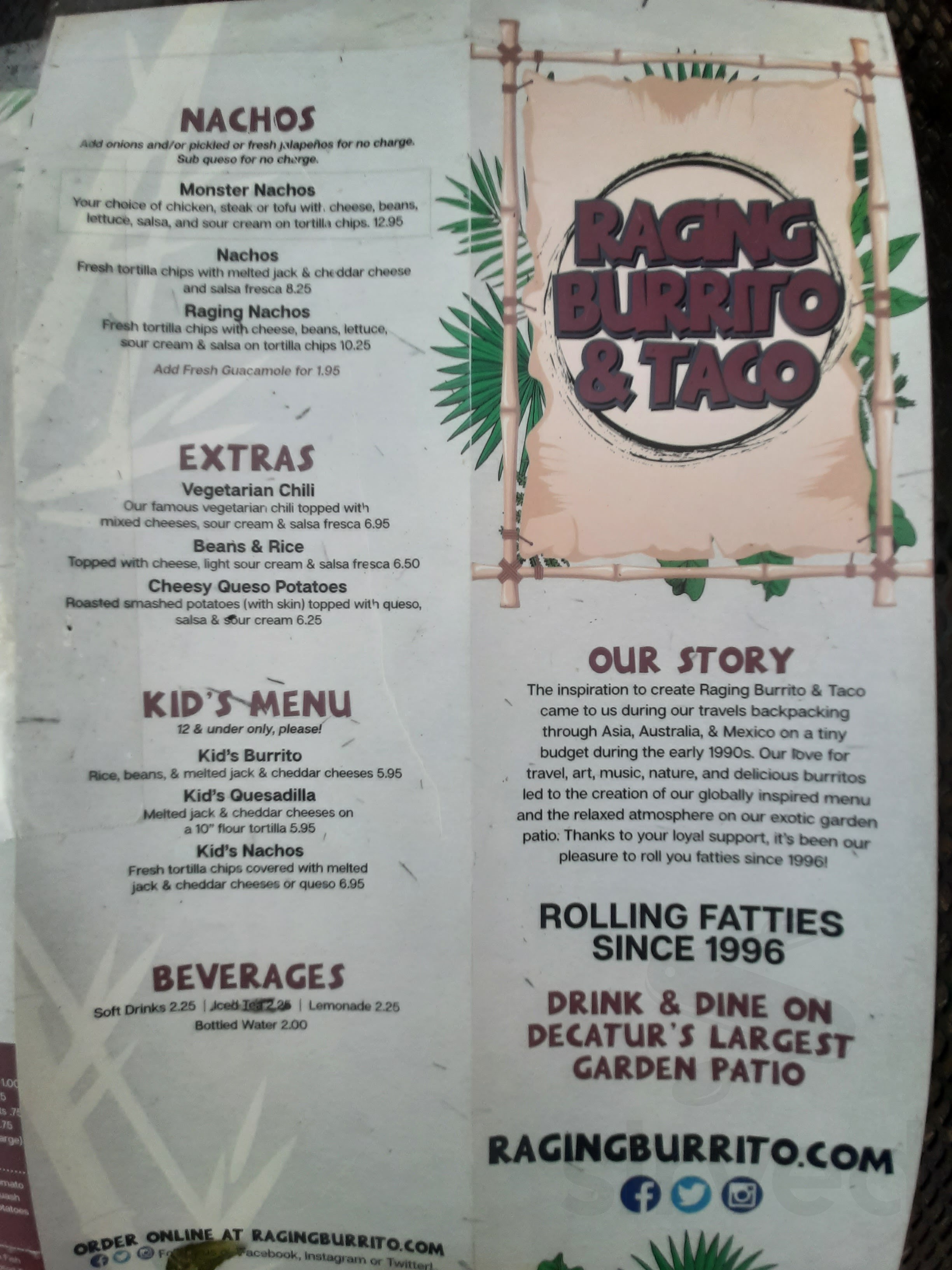 Raging Burrito menu in Decatur, Georgia, USA