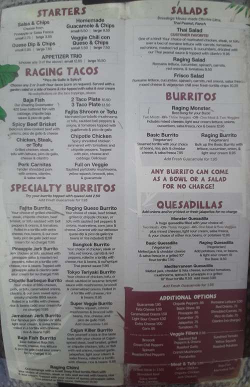 Raging Burrito menu in Decatur, Georgia, USA