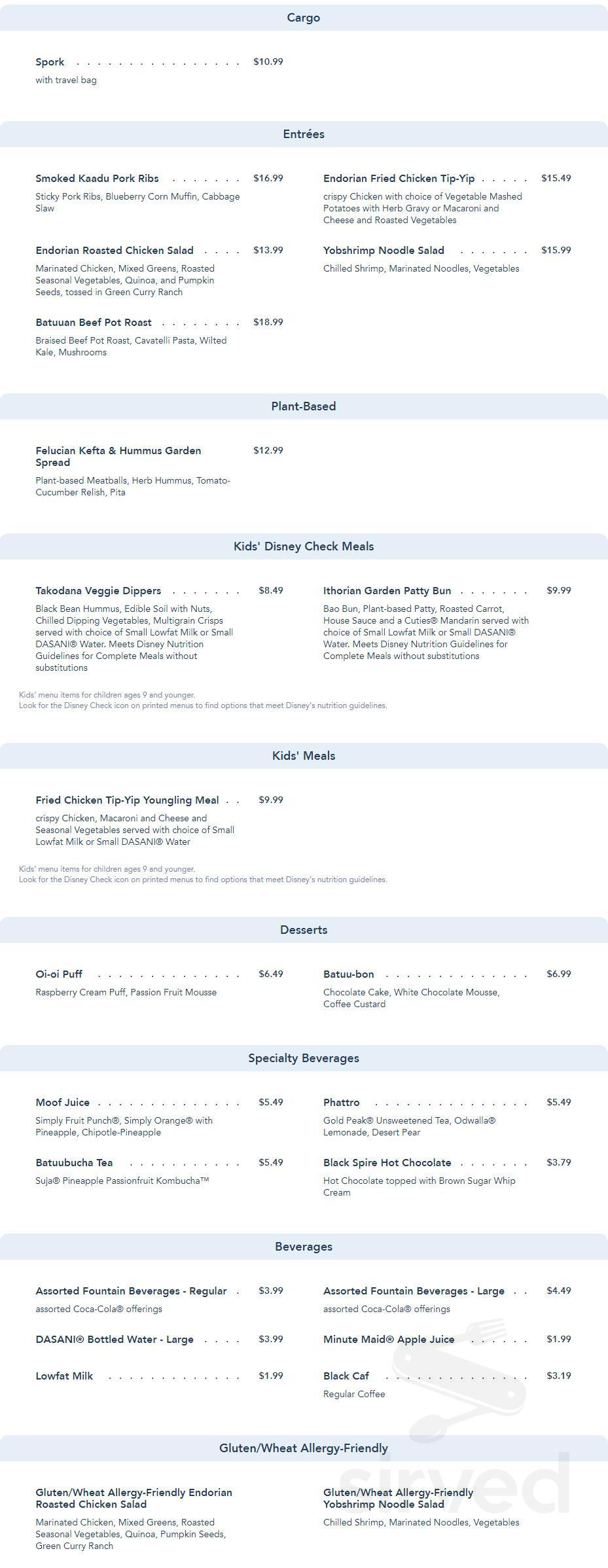 Docking Bay 7 Food and Cargo menu in Anaheim, California, USA