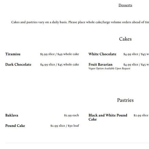 Pemberton Coffeehouse menu in Salisbury, Maryland, USA