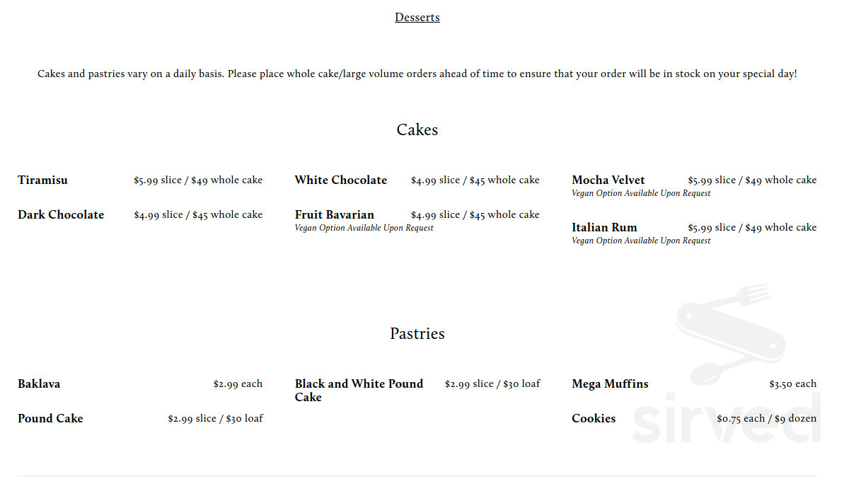 Pemberton Coffeehouse menu in Salisbury, Maryland, USA