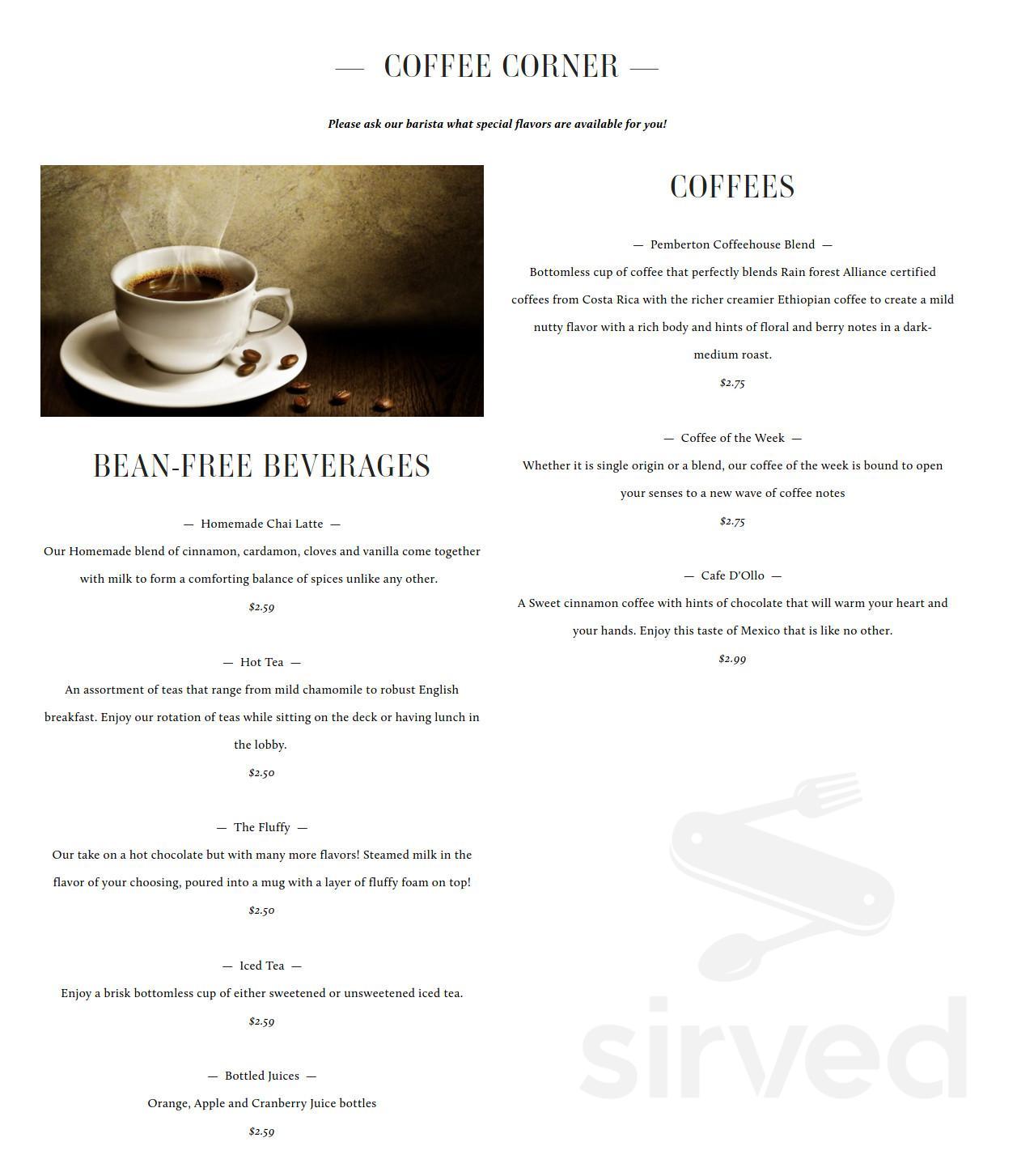 Pemberton Coffeehouse menu in Salisbury, Maryland, USA