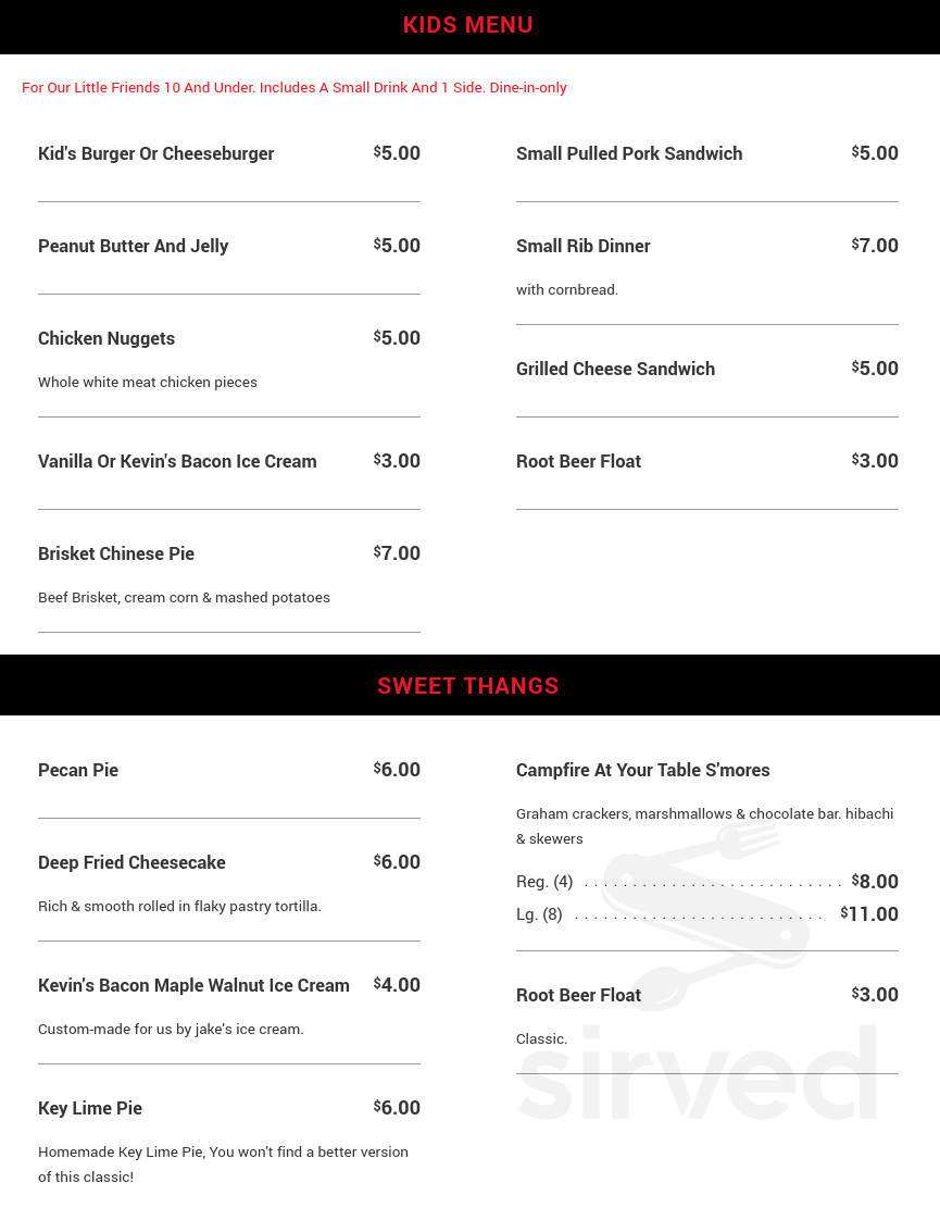 Menu for KC's Rib Shack in Manchester, NH | Sirved