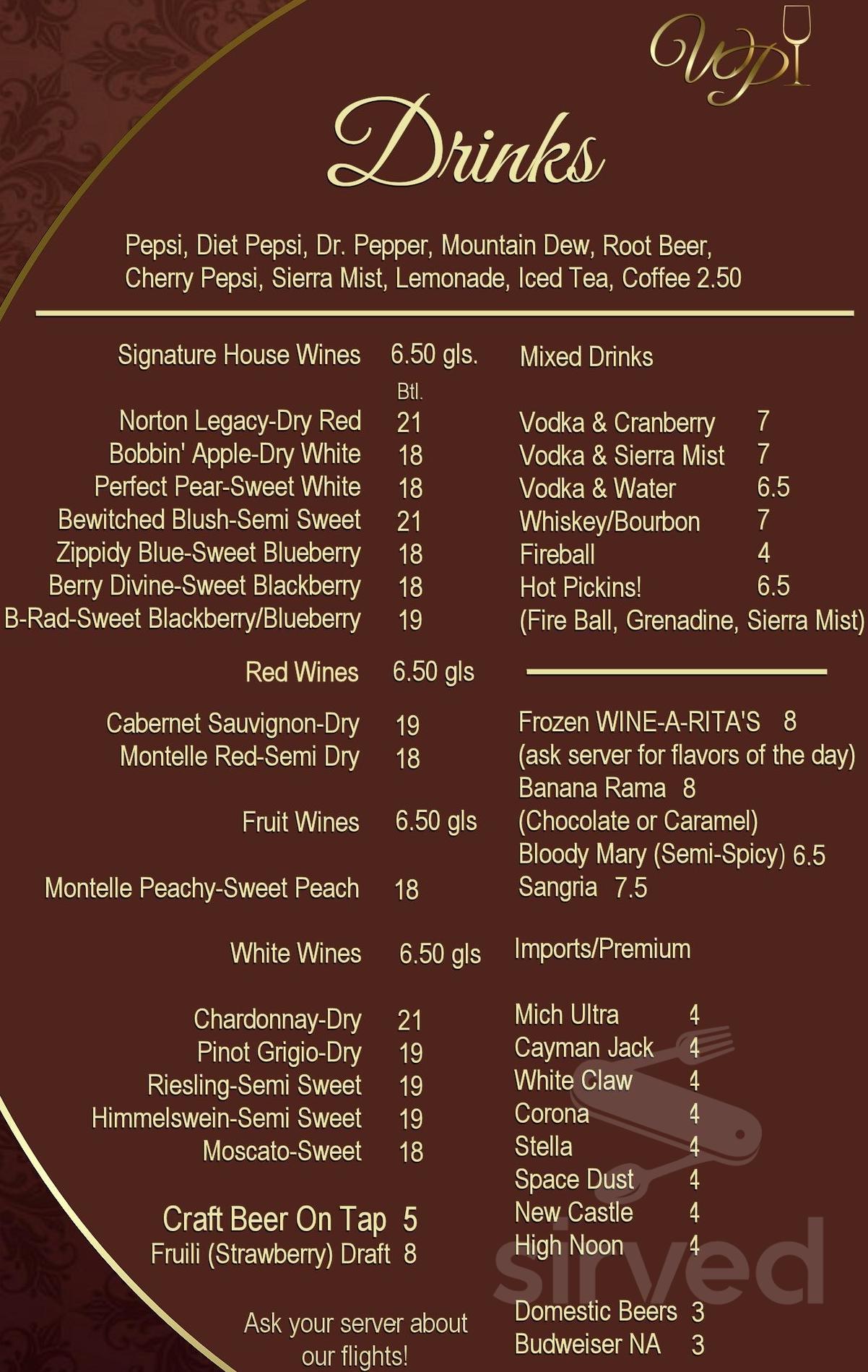 Wild Pickins Winery menu in Chesterfield, Illinois, USA