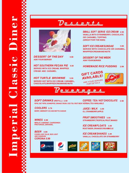Imperial Diner Leamington menu in Leamington, Ontario, Canada