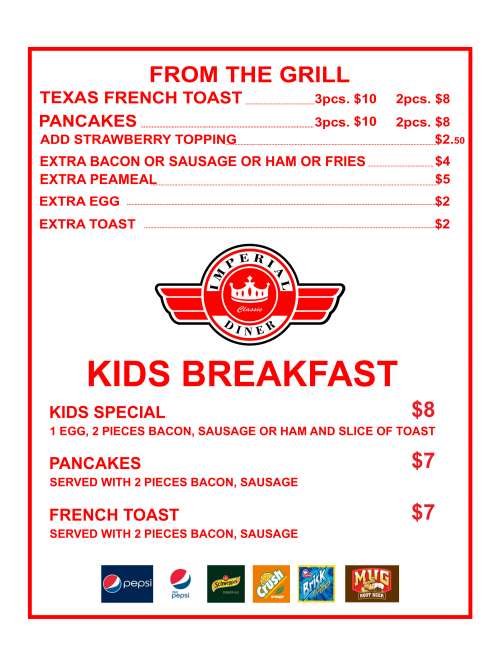 Imperial Diner Leamington menu in Leamington, Ontario, Canada