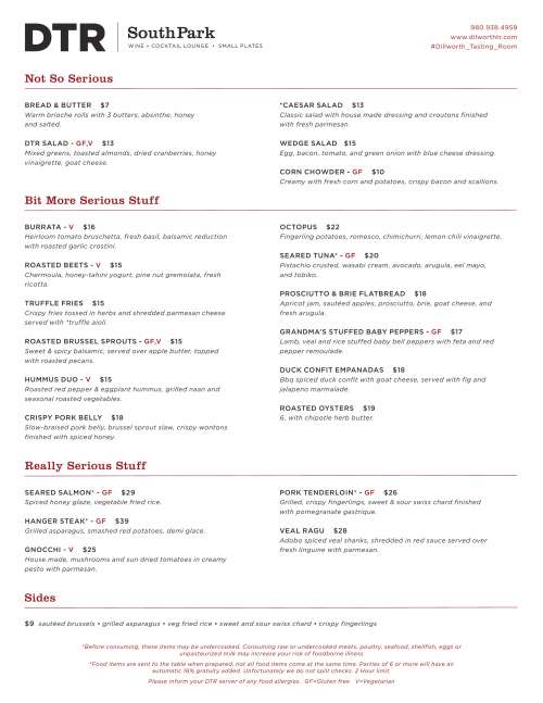 Dilworth Tasting Room South Park menu in Charlotte, North Carolina, USA