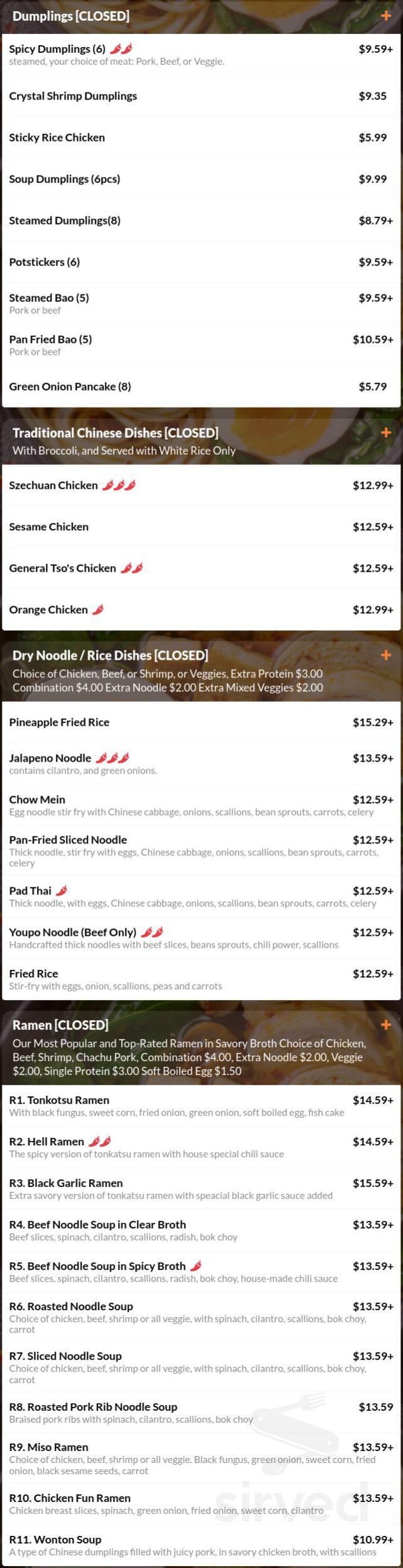 Fun Noodle Bar Amarillo menu in Amarillo, Texas, USA