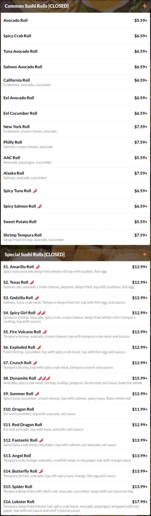 Fun Noodle Bar Amarillo menu in Amarillo, Texas, USA